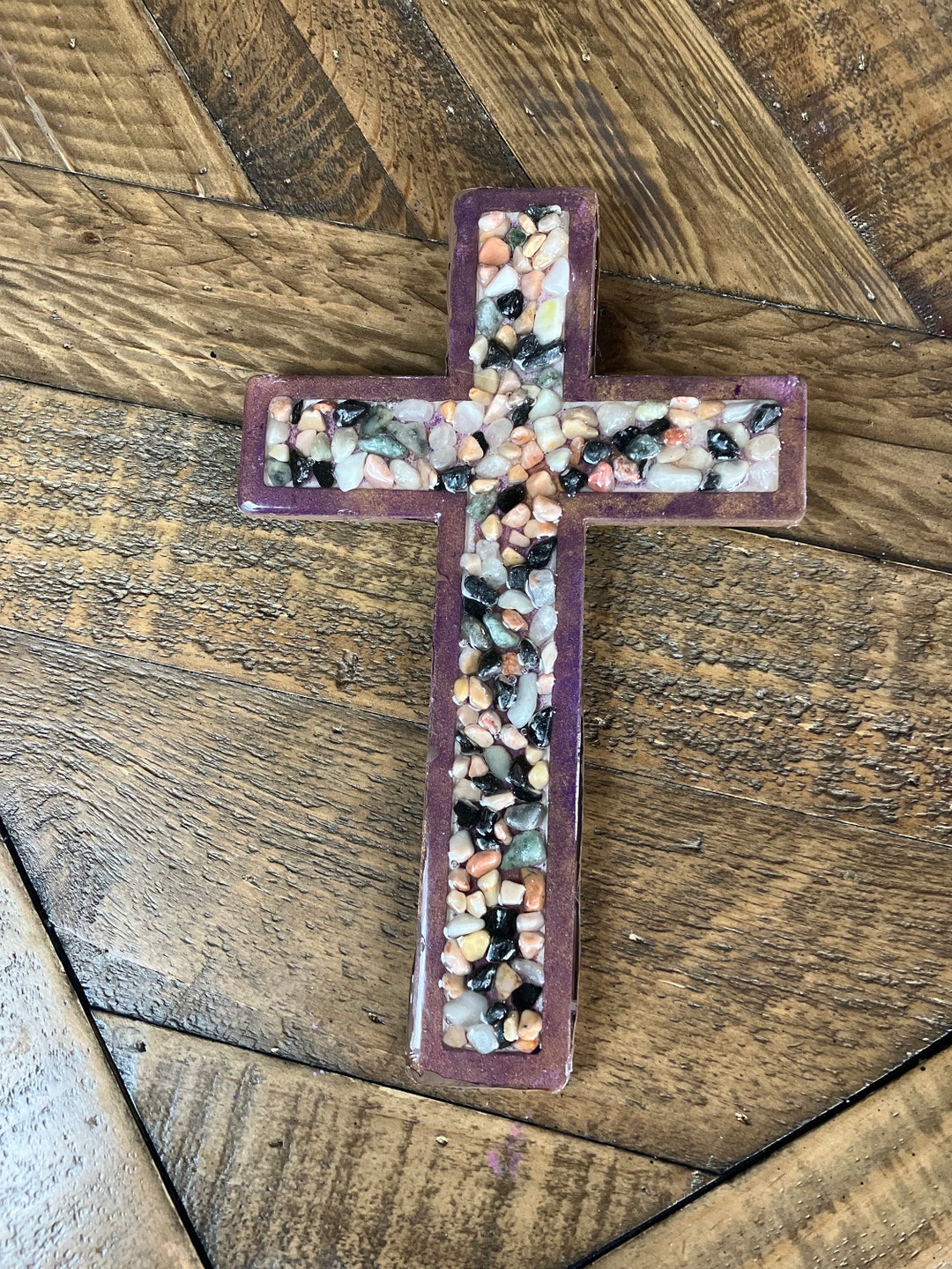 Resin and Wood Cross With Inlayed Stones. - Etsy