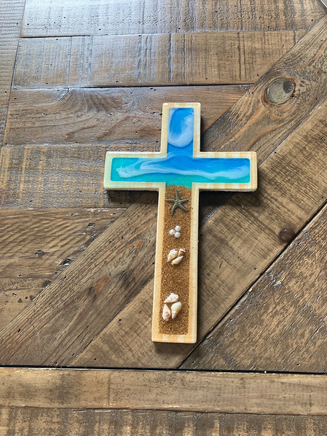 Resin and Wood Cross Ocean Themed. - Etsy