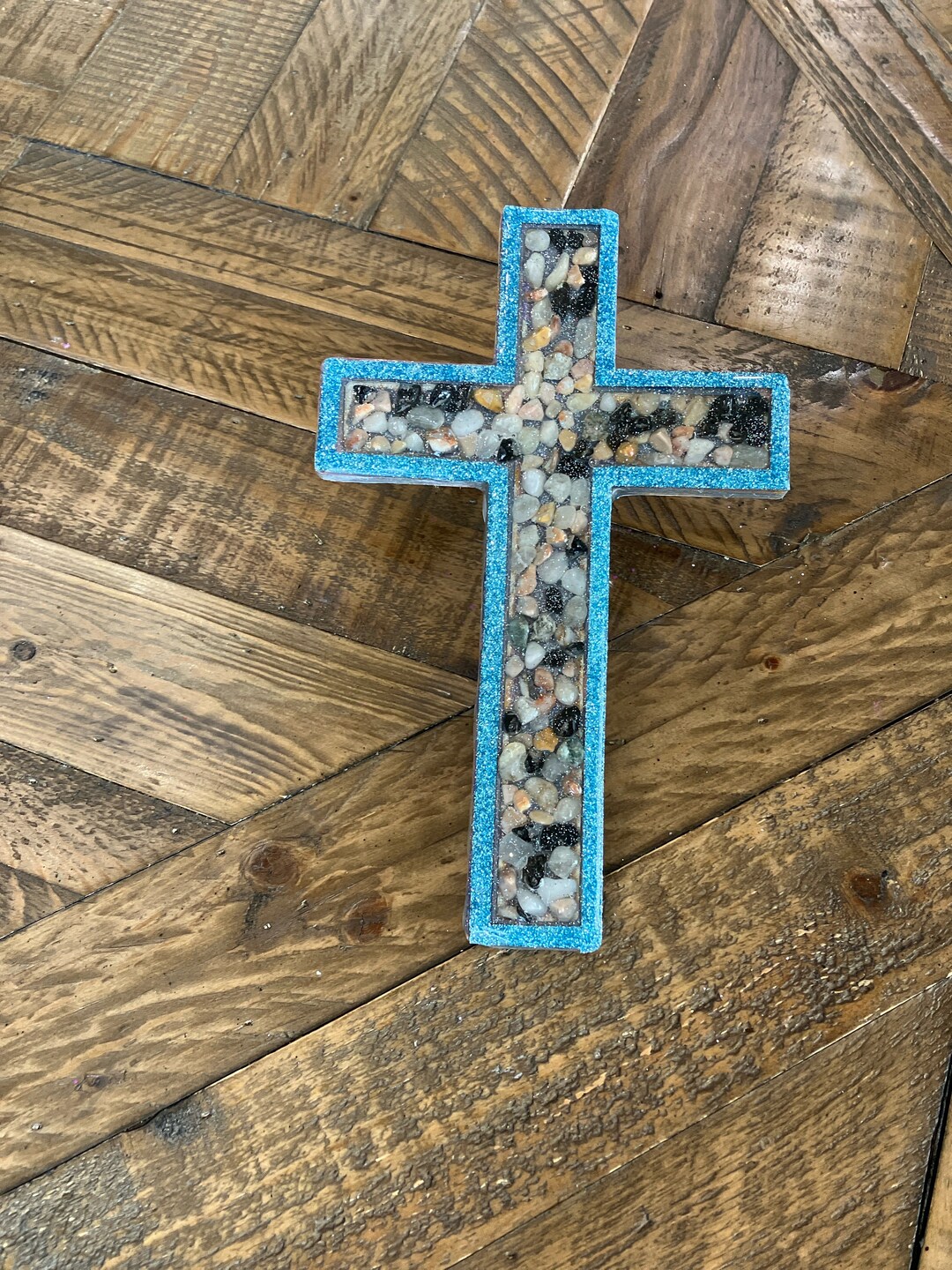 Resin and Wood Cross With Inlayed Stones. - Etsy