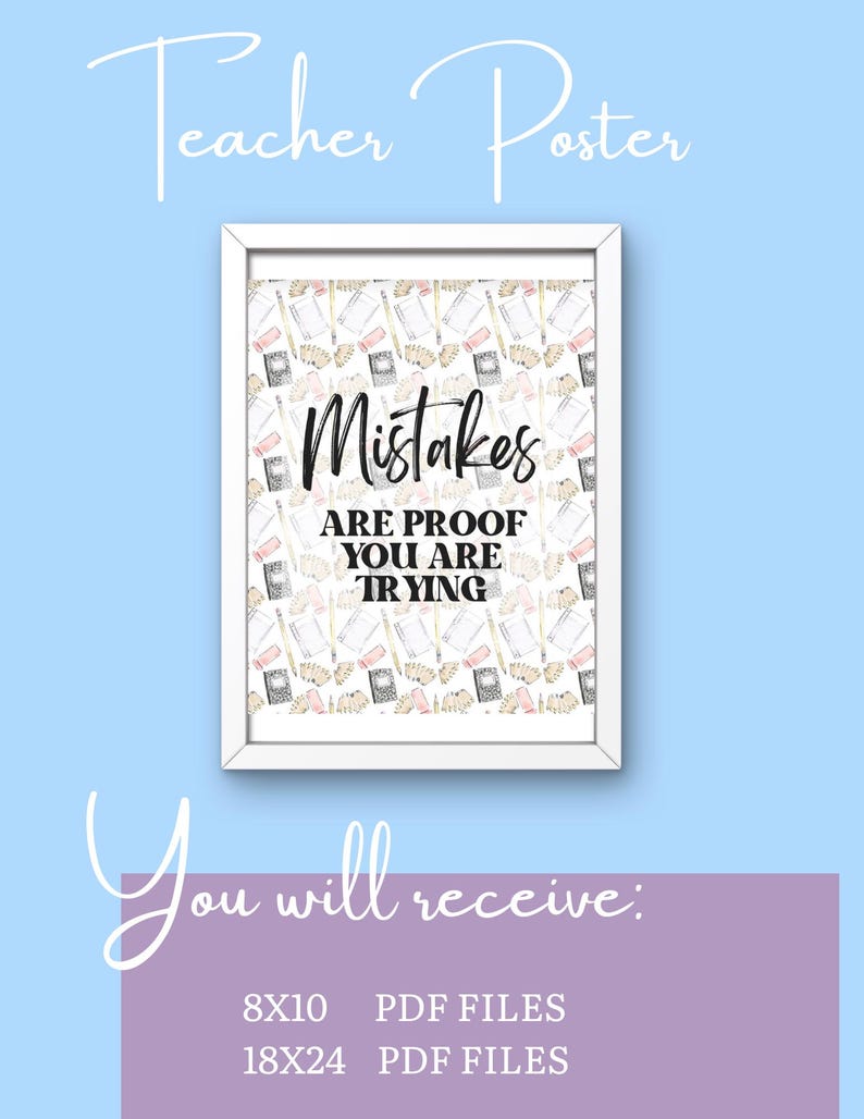 Motivational Classroom Poster, Mistakes Are Proof That You Are Trying ...