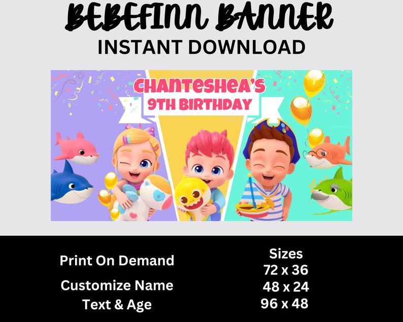 Bebefinn Birthday Party Banner | Printable Shark Backdrop | Baby Boy ...