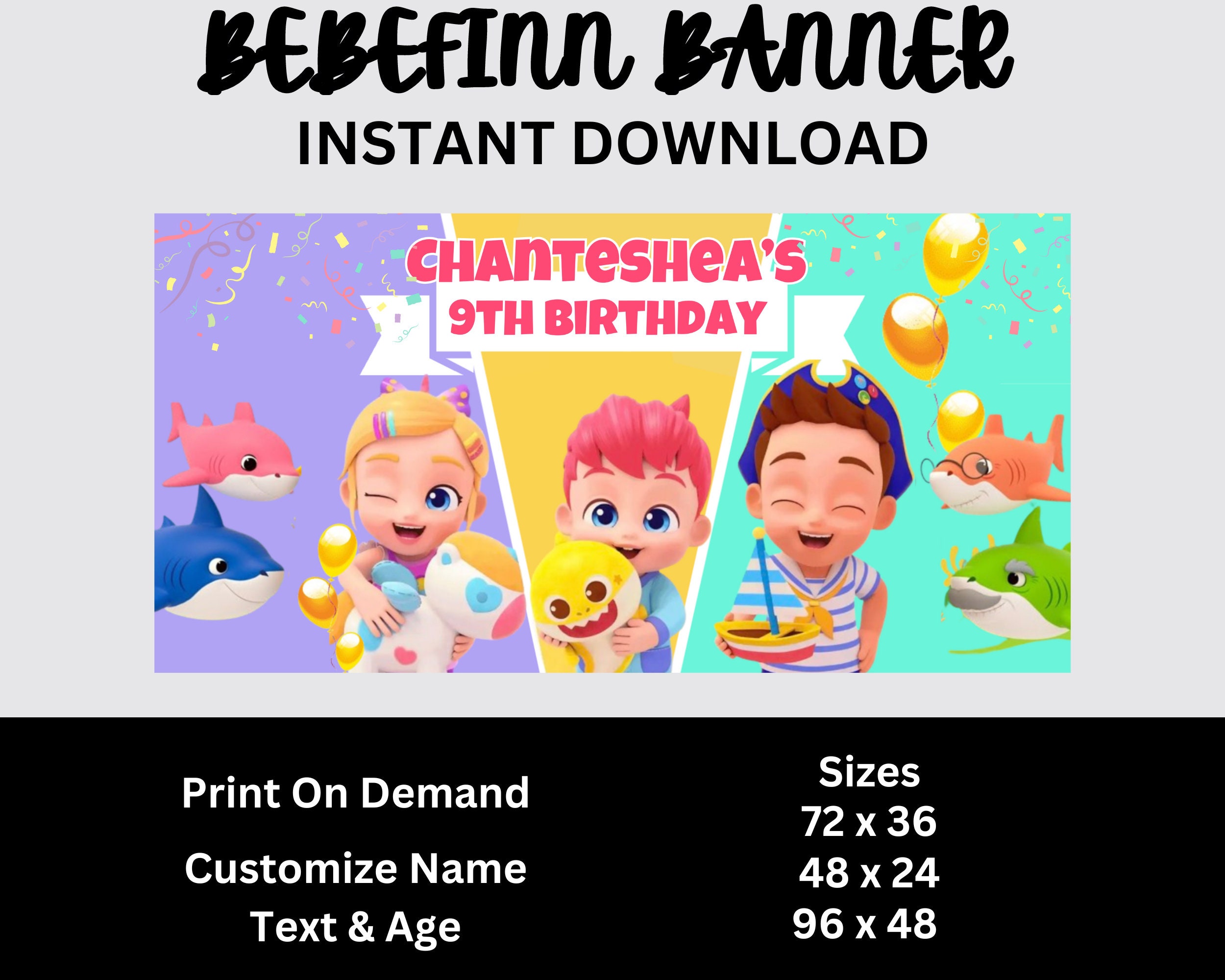 Bebefinn Birthday Party Banner | Printable Shark Backdrop | Baby Boy ...