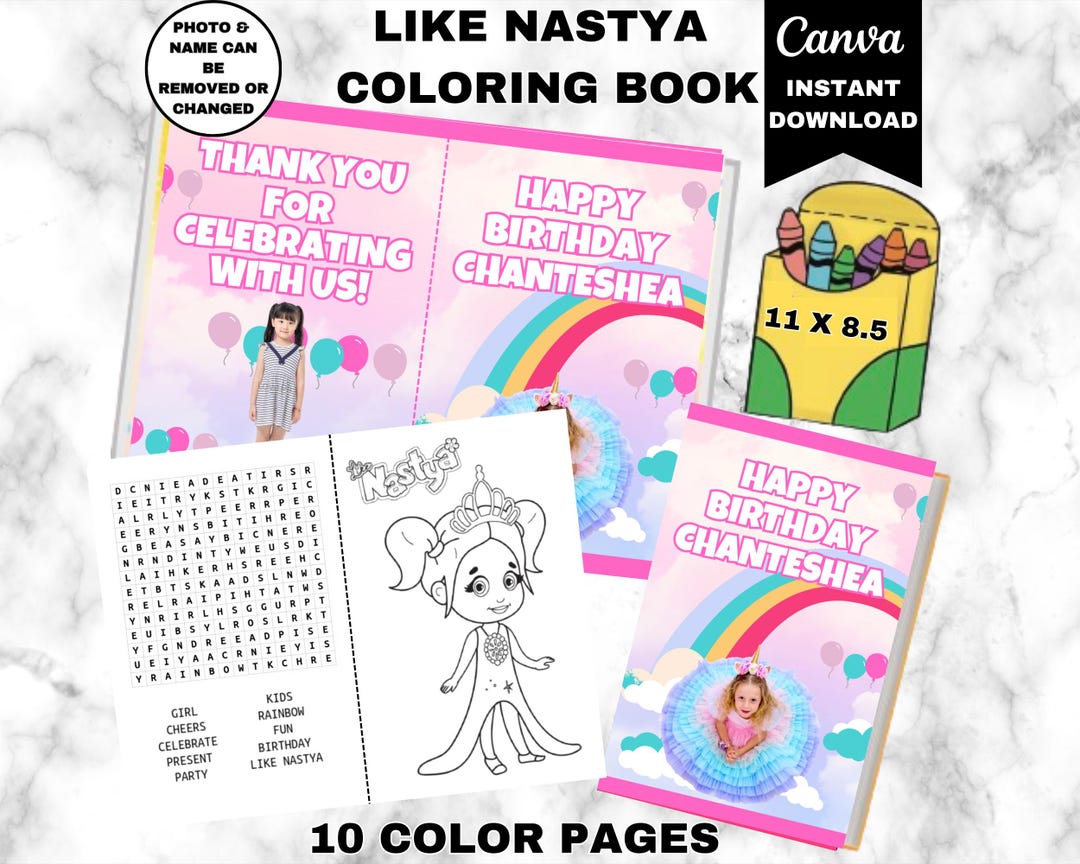 Like Nastya Coloring Book | Kid Youtuber Birthday Party Placemat ...
