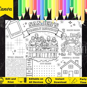 Family Reunion Coloring Activity Sheet | Printable Generations Placemat ...