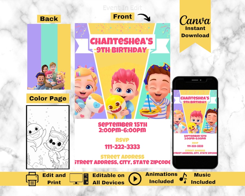 Bebefinn Birthday Party Invitation | Editable Shark Invite | Bebefinn ...