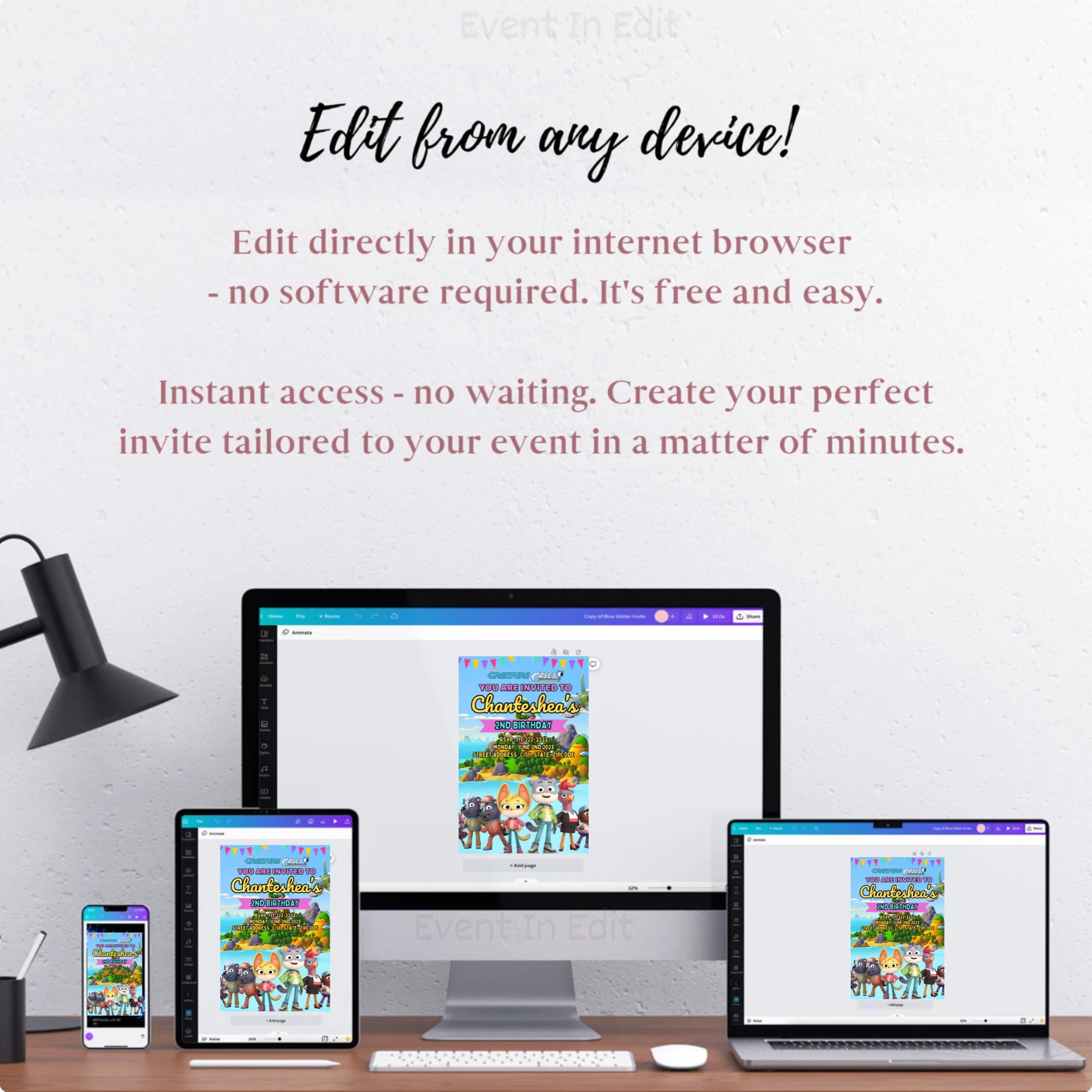 Creature Cases Birthday Party Invitation | Custom Kid Show Invite ...