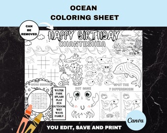 Ocean Themed Activity Sheet, Sea Creature Coloring Sheet, Under the Sea ...