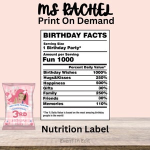 Ms Rachel Birthday Party Chip Bag | Ms Rachel Theme Snack Pouch | Miss ...