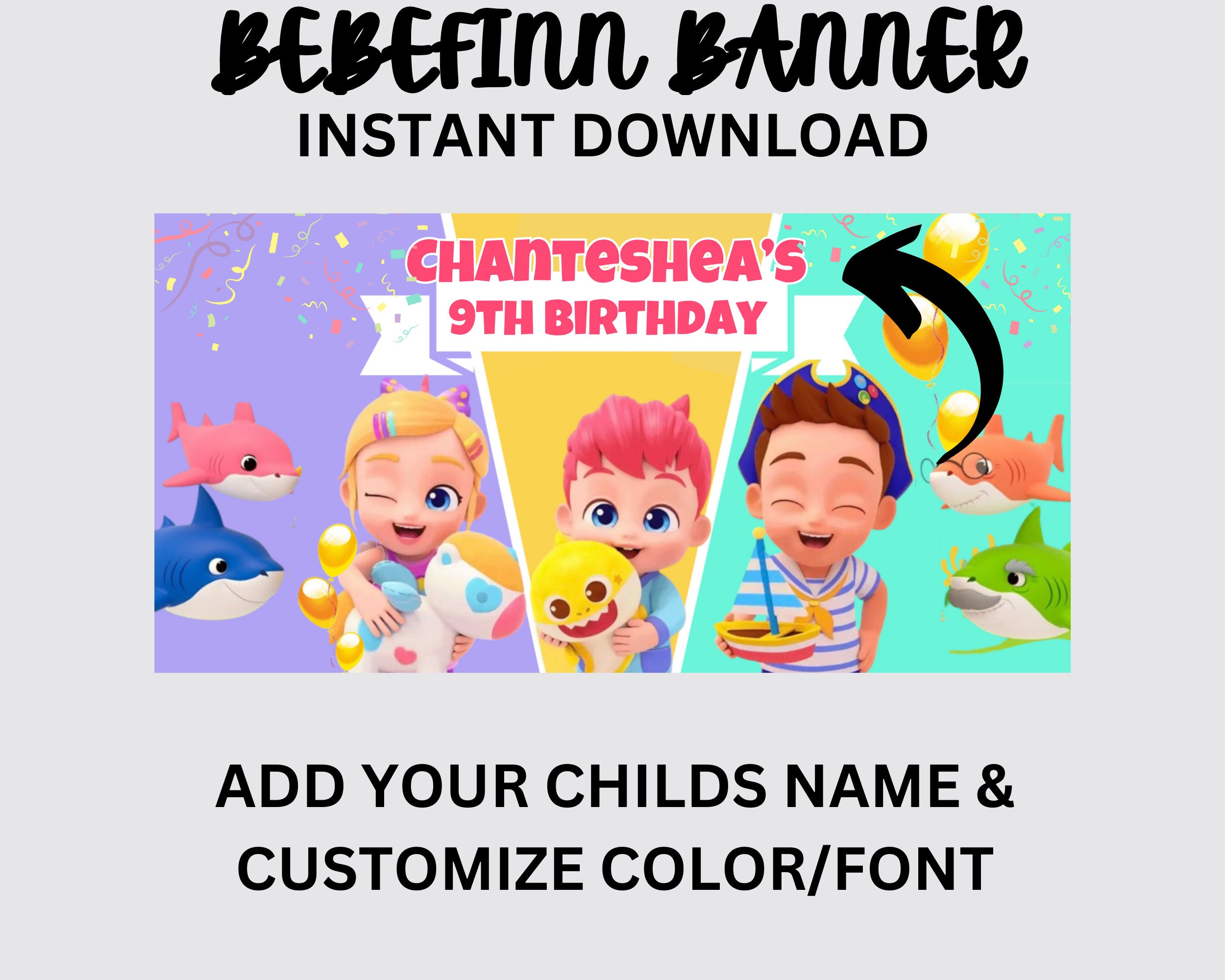 Bebefinn Birthday Party Banner | Printable Shark Backdrop | Baby Boy ...