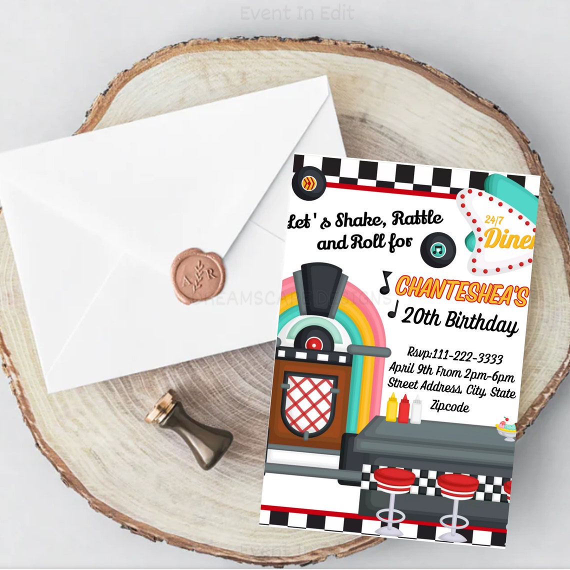 Retro Diner Birthday Party Invitation | Editable Shake Rattle & Roll ...