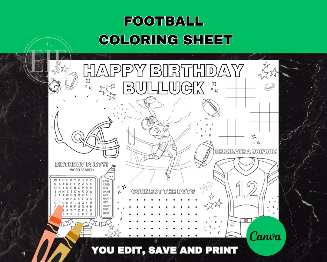 Football Coloring Birthday Party Placemat | Editable Soccer Activity ...