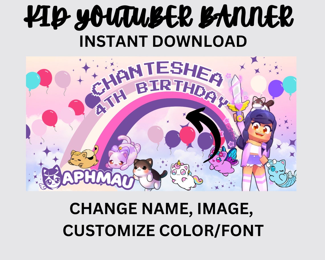 Aphmau Birthday Party Banner | Aphmau Gamer Backdrop | Kids Kitties ...