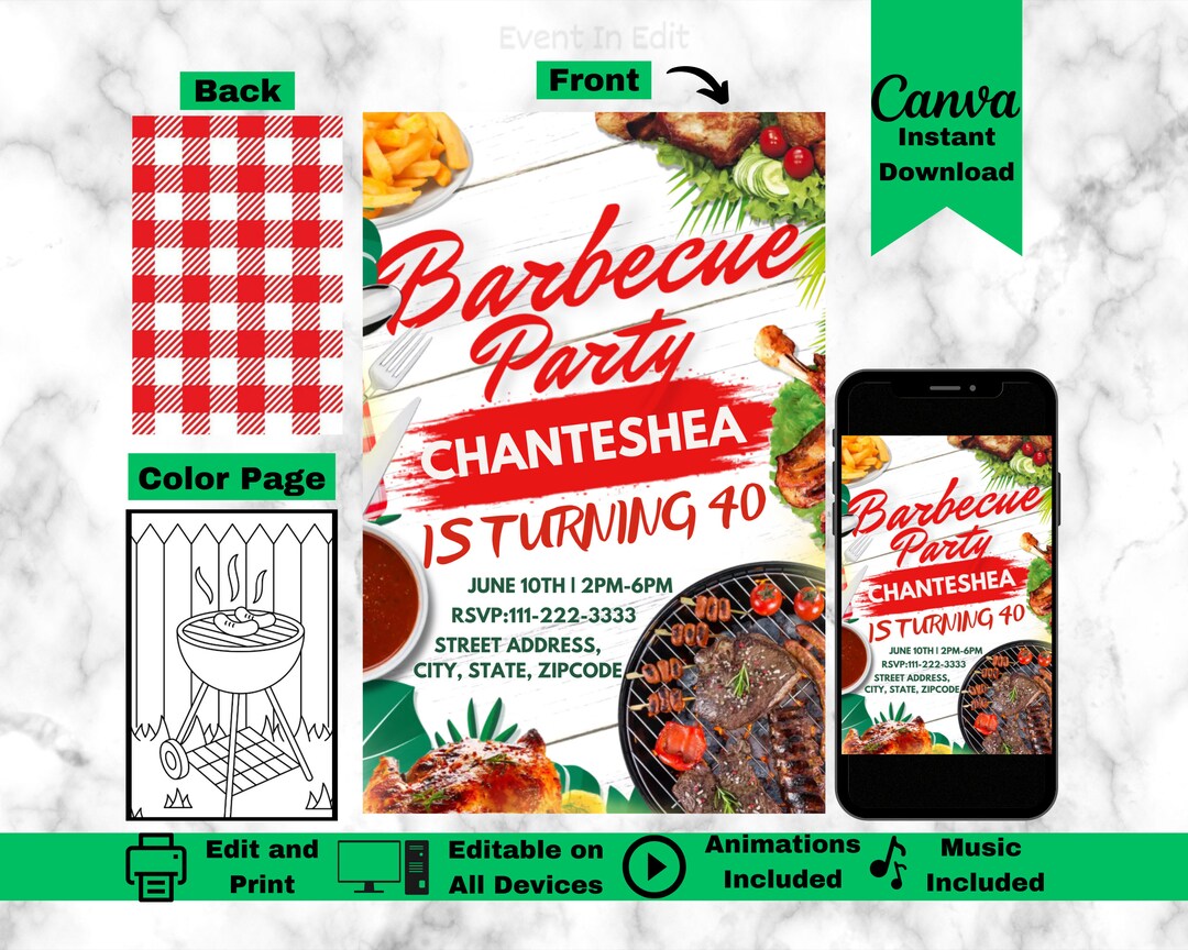 BBQ Birthday Party Invitation | Editable Picnic Cookout Invite | Grill ...