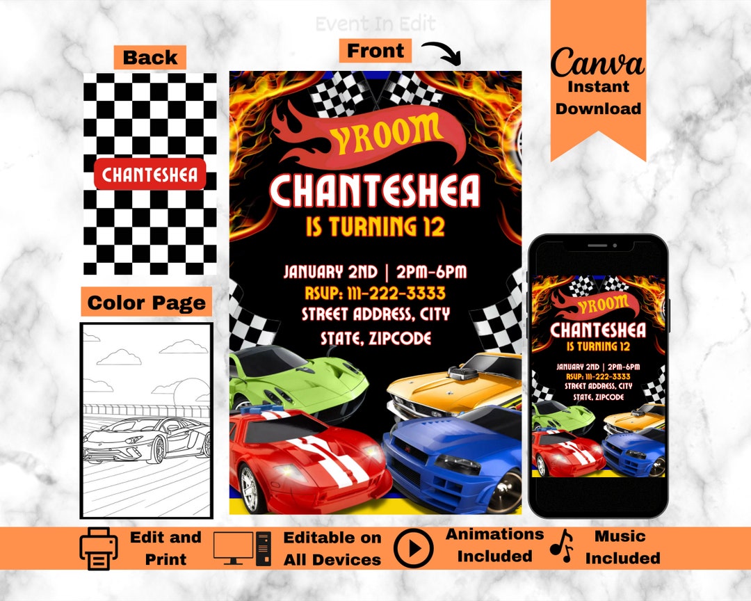 Race Car Birthday Party Invitation | Editable Cars Invite | Racing ...