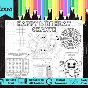 Bebefinn Coloring Birthday Party Placemat | Shark Activity Sheet | Kids ...