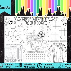 Soccer Coloring Birthday Party Activity Sheet | Editable Football ...