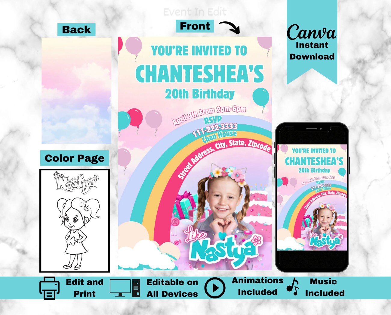 Like Nastya Birthday Party Bundle | Nastya Party Pack | Kid Youtuber ...