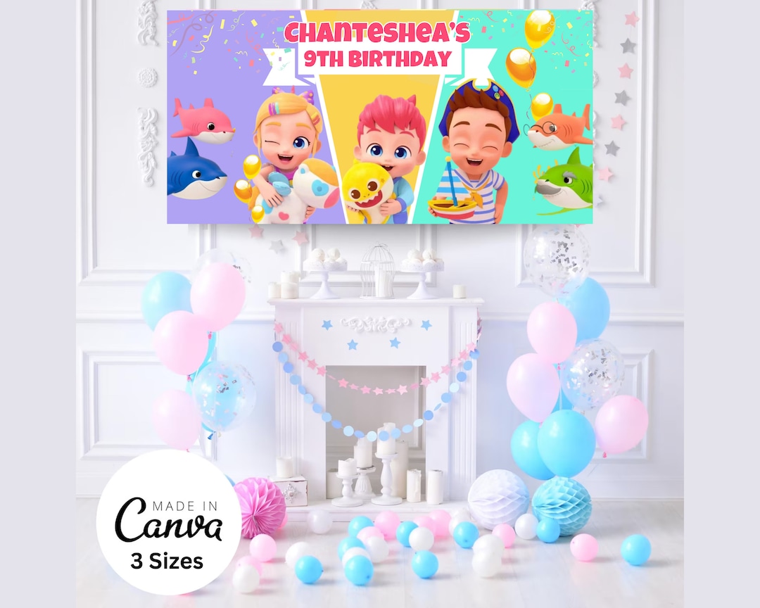 Bebefinn Birthday Party Banner | Printable Shark Backdrop | Baby Boy ...