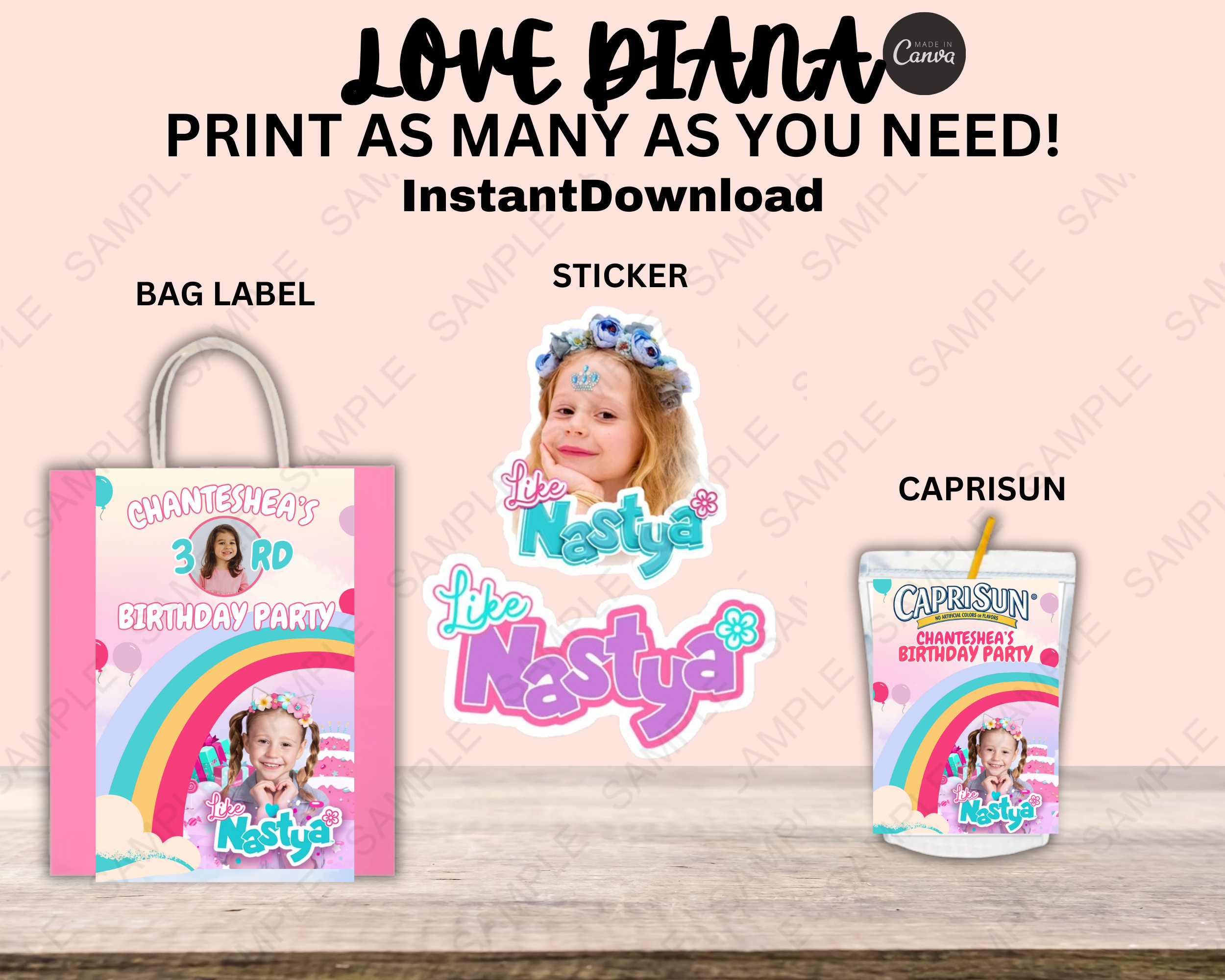 Like Nastya Birthday Party Bundle | Nastya Party Pack | Kid Youtuber ...