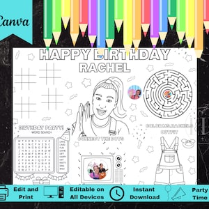 Ms Rachel Birthday Party Coloring Page | Editable Miss Rachel Placemat ...