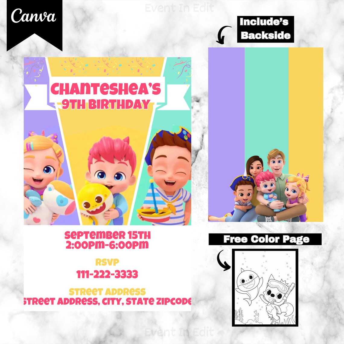 Bebefinn Birthday Party Invitation | Editable Shark Invite | Bebefinn ...