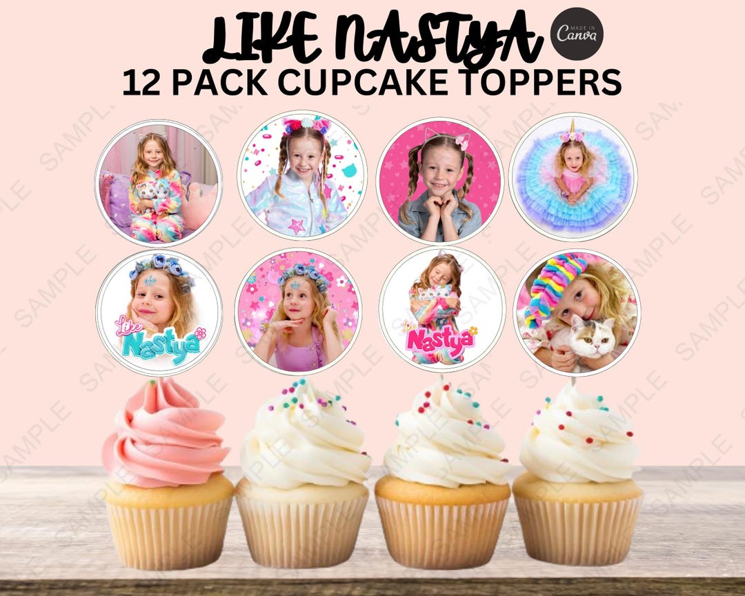 Like Nastya Birthday Party Cupcake Toppers | Kids Tube Dessert Party ...