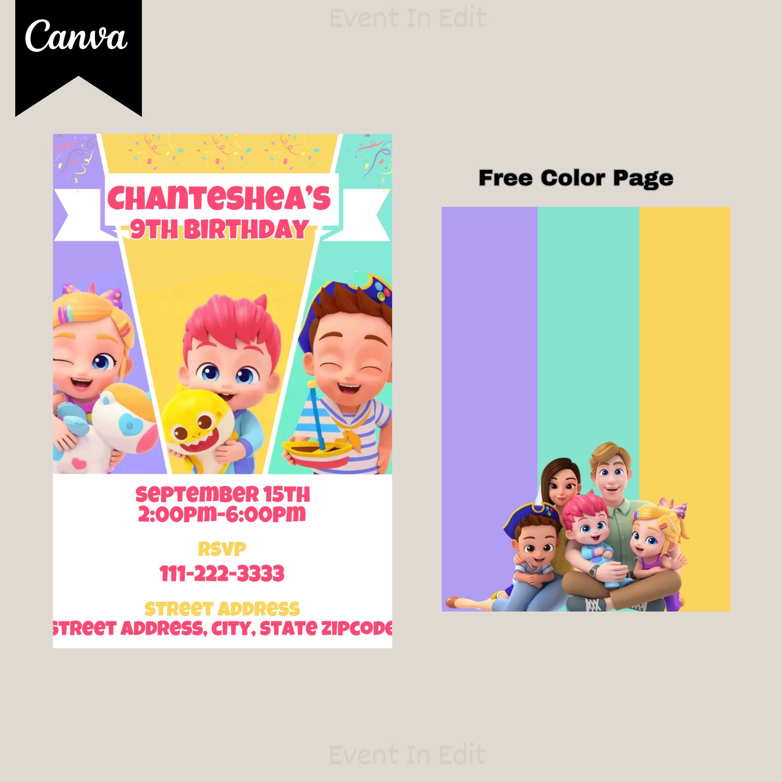 Bebefinn Birthday Party Invitation | Editable Shark Invite | Bebefinn ...