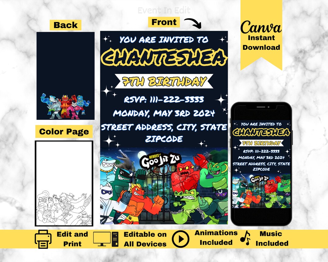 Goo Jit Zu Birthday Party Invitation | Editable the Heroes of Goo Jit ...