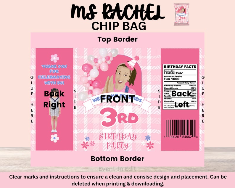 Ms Rachel Birthday Party Chip Bag | Ms Rachel Theme Snack Pouch | Miss ...