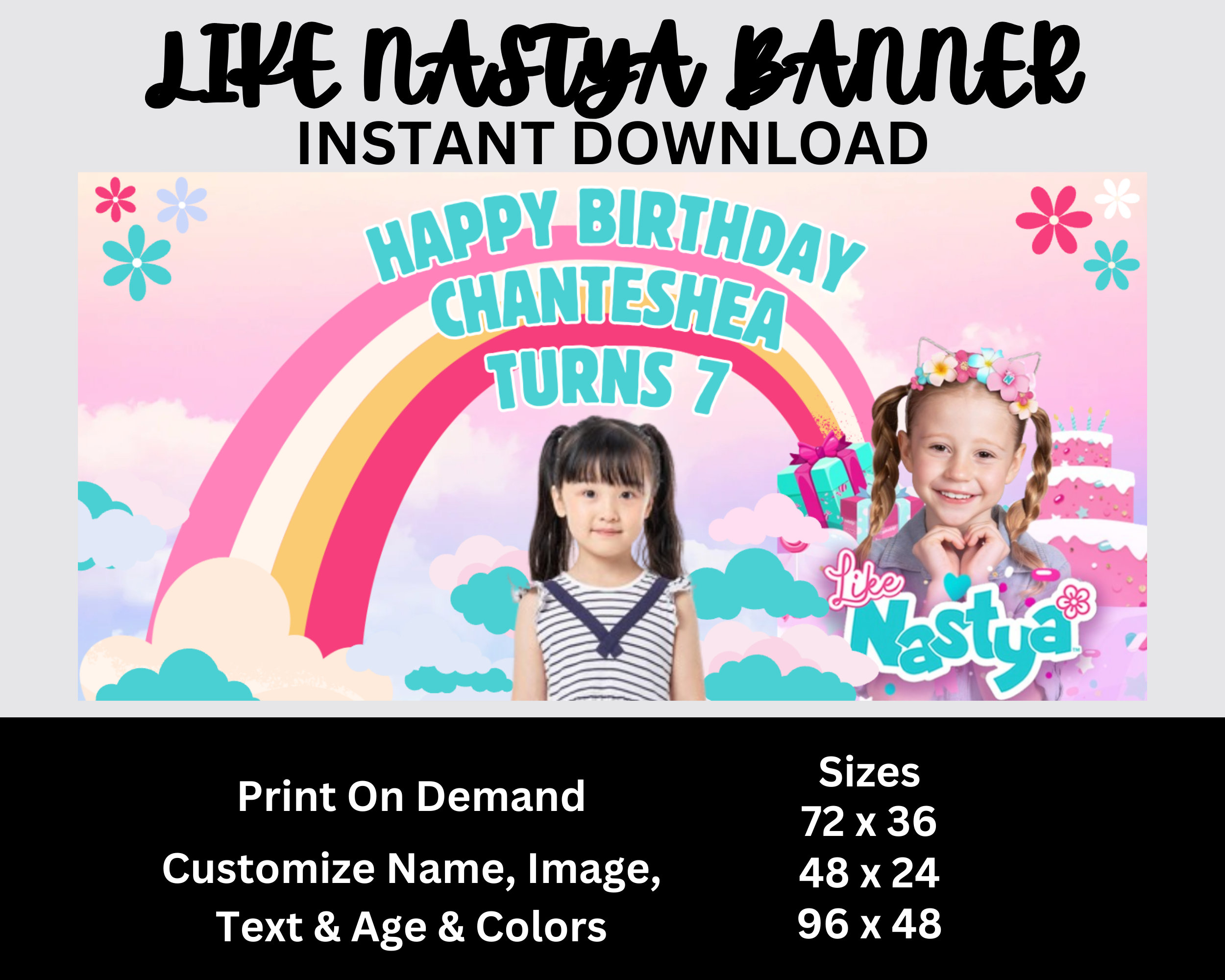 Like Nastya Birthday Party Banner | Nastya Backdrop | Kid Youtuber ...