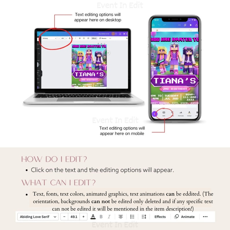 Aphmau Birthday Party Invitation | Editable Gamer Girl Invite | Block Game Character Color Page ...