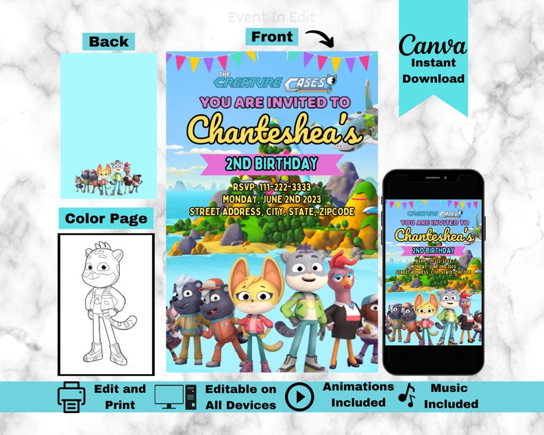 Creature Cases Birthday Party Invitation | Custom Kid Show Invite ...