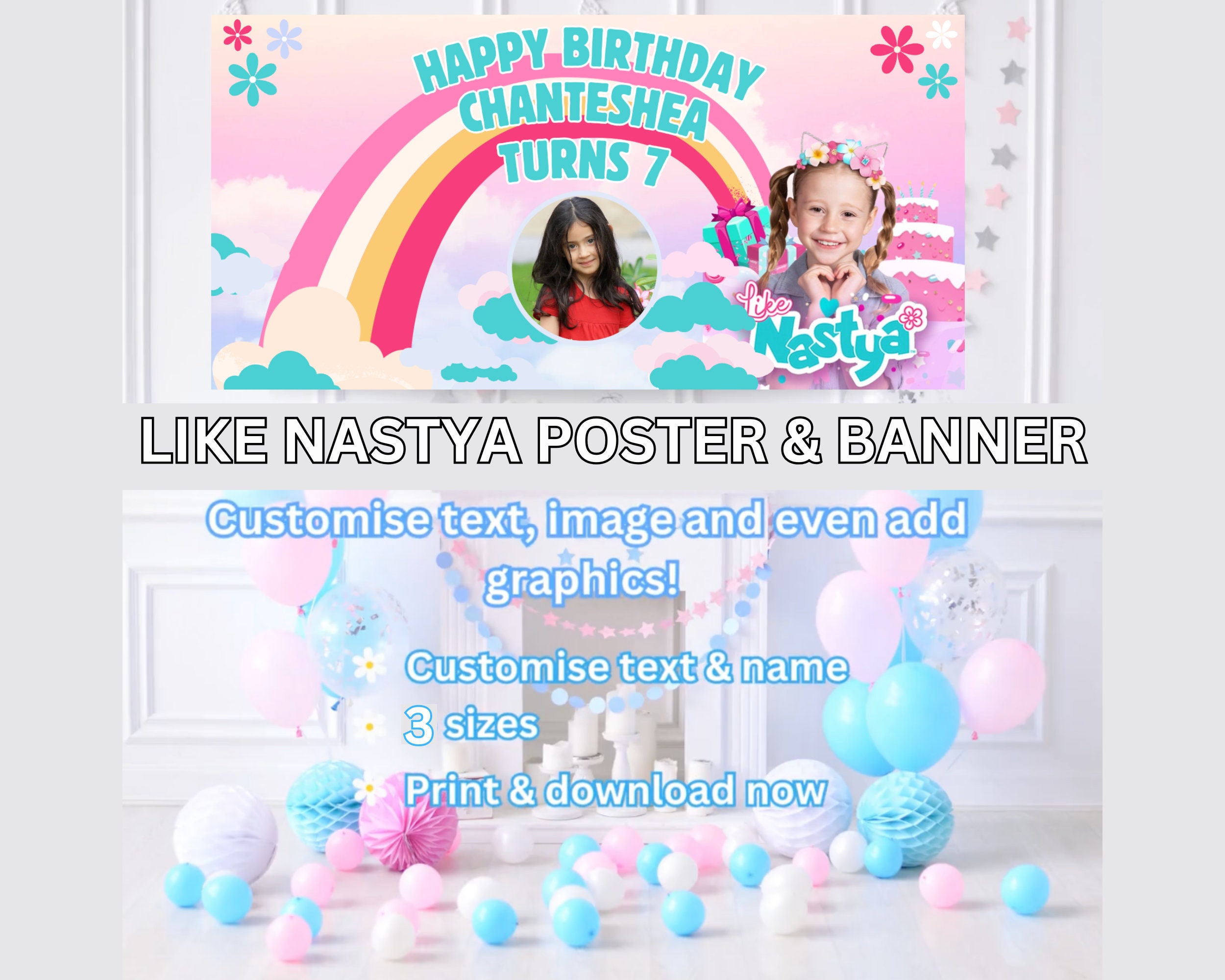 Like Nastya Birthday Party Banner | Nastya Backdrop | Kid Youtuber ...