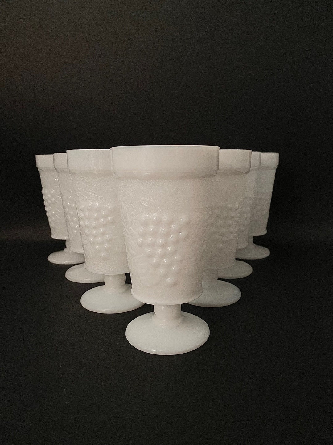 Set of 10 Footed Iced Tea Goblets - White Milk Glass Tumblers With ...