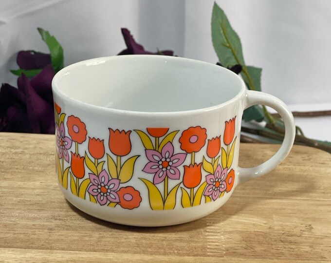 Retro 70's Style Soup Mug | Vintage Floral Design, 3" Tall, Retro ...