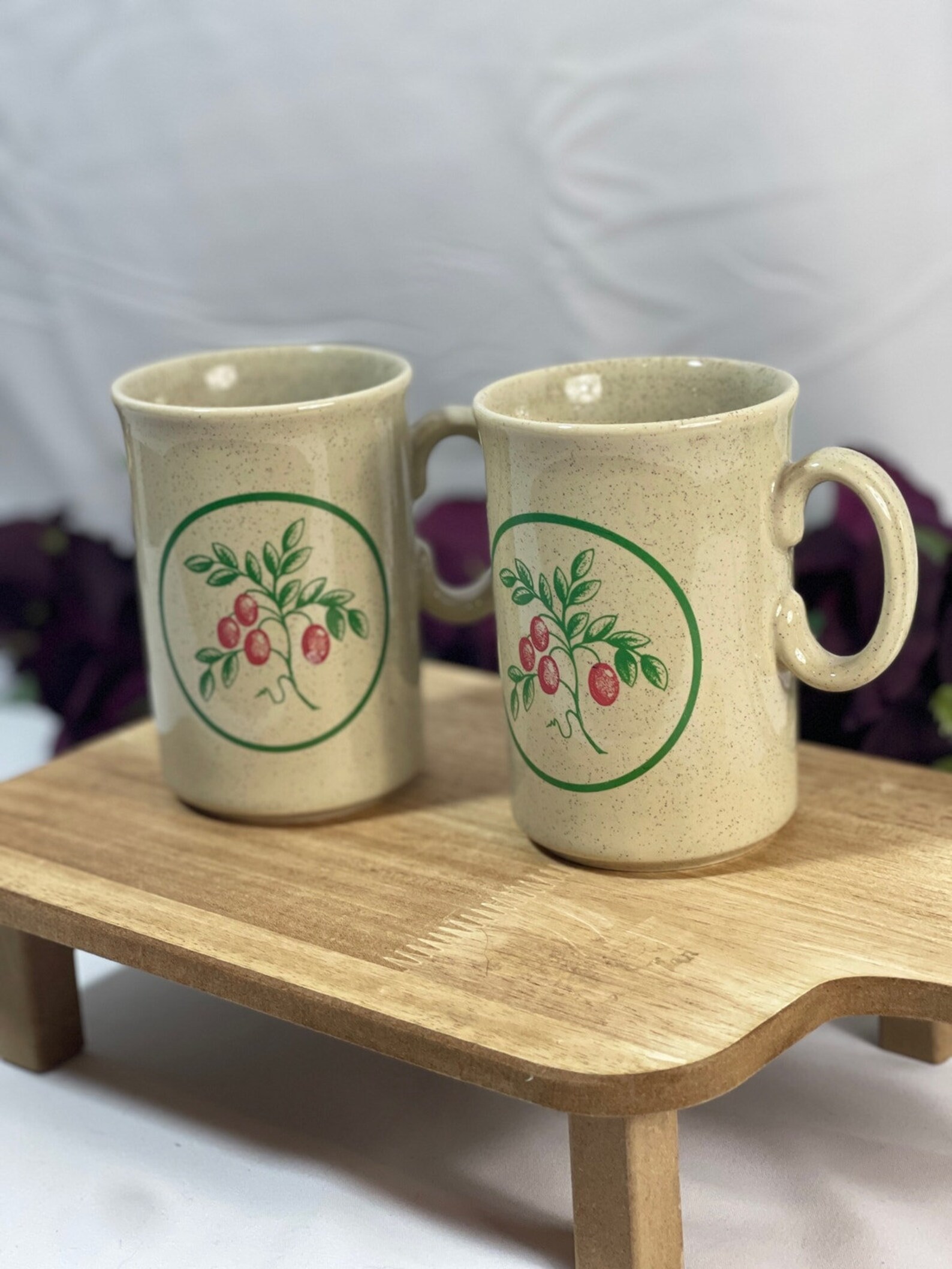 Set of 2 Vintage Tams Mugs With Coffee Plant Design in Green and Red ...
