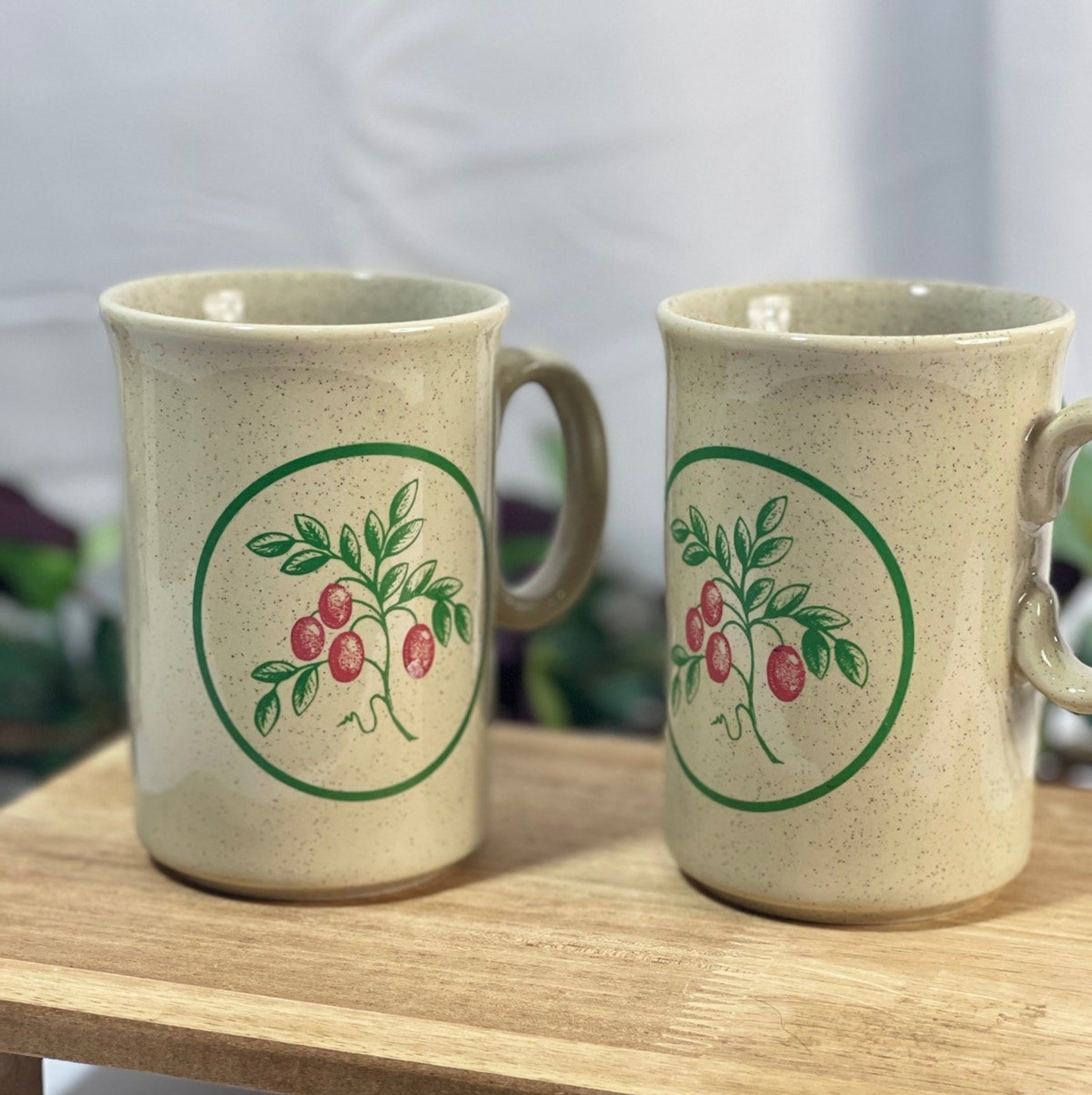 Set of 2 Vintage Tams Mugs With Coffee Plant Design in Green and Red ...