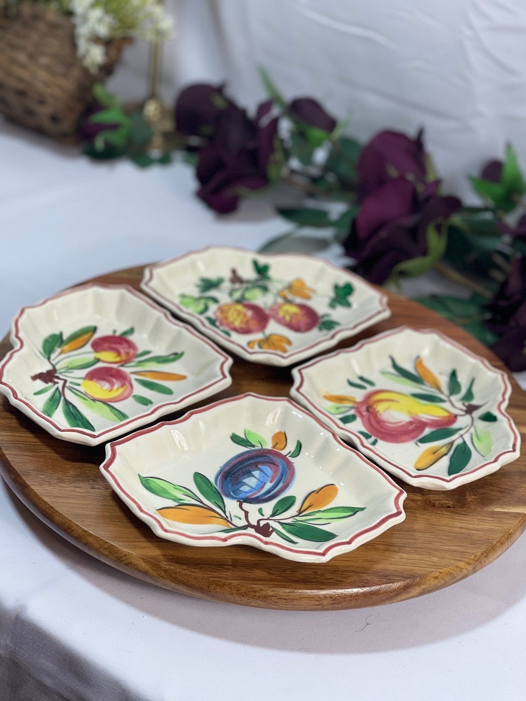 Set of Vintage Italian Hand-painted Triangular Appetizer Plates Fruit ...