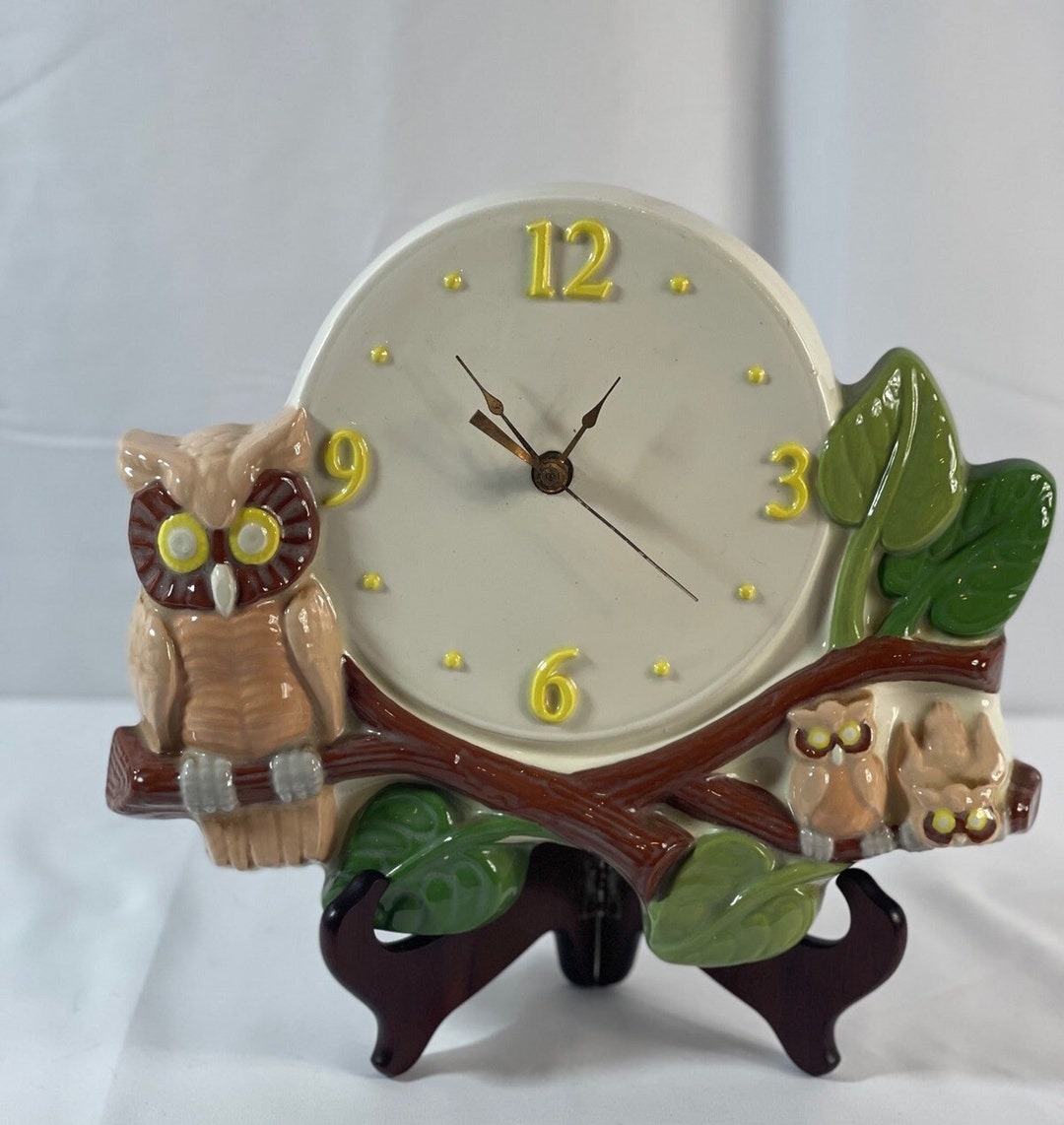 Adorable Vintage 1970's Ceramic Owl Clock With Mama and Baby Owls - Etsy