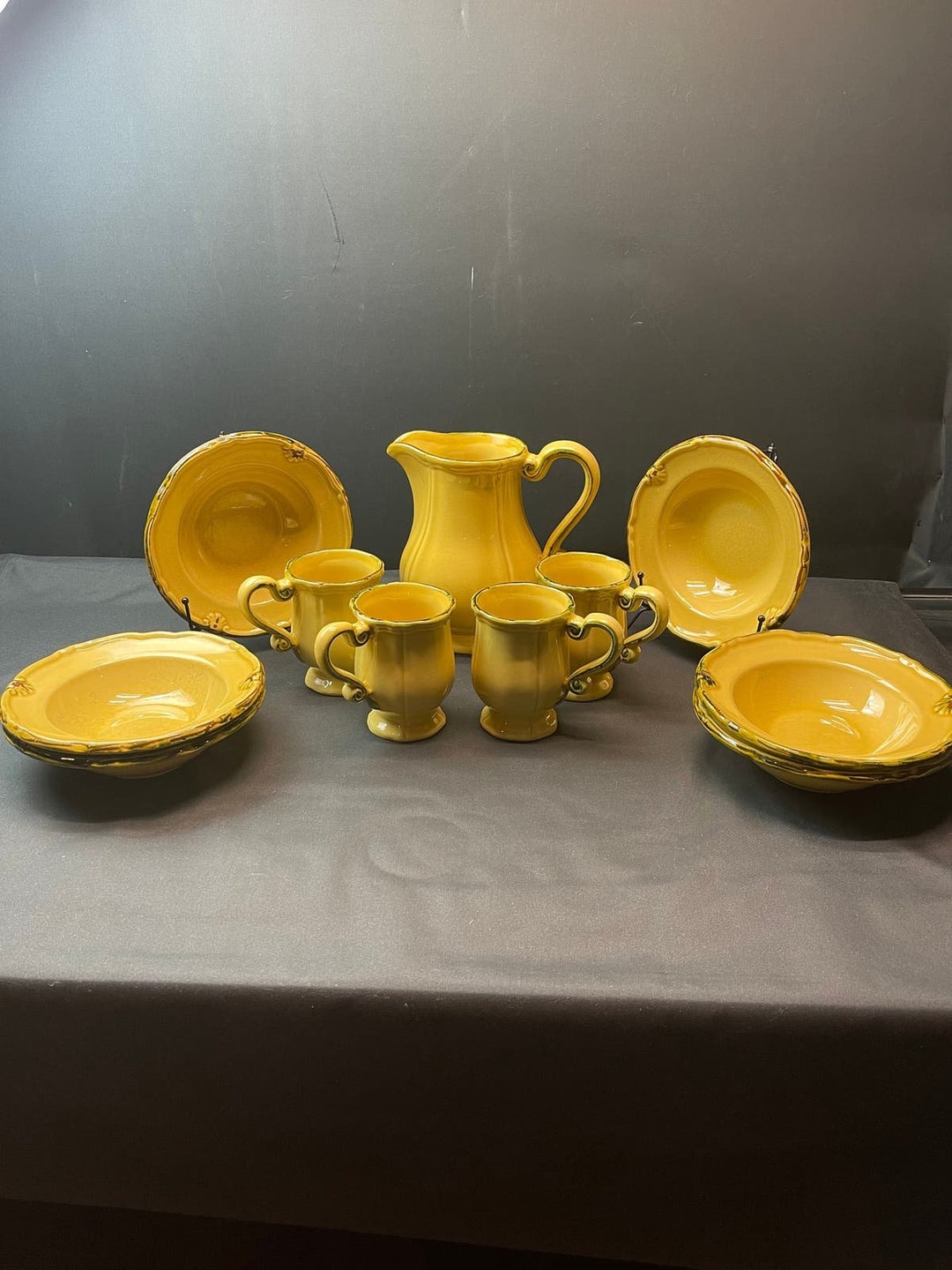 Vintage Casa Del Sol Yellow Pottery Set Made in Portugal: 4 Footed Mugs ...