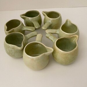 Set of 7 Handcrafted Pottery Individual Handled Sauce Pots Mottled ...