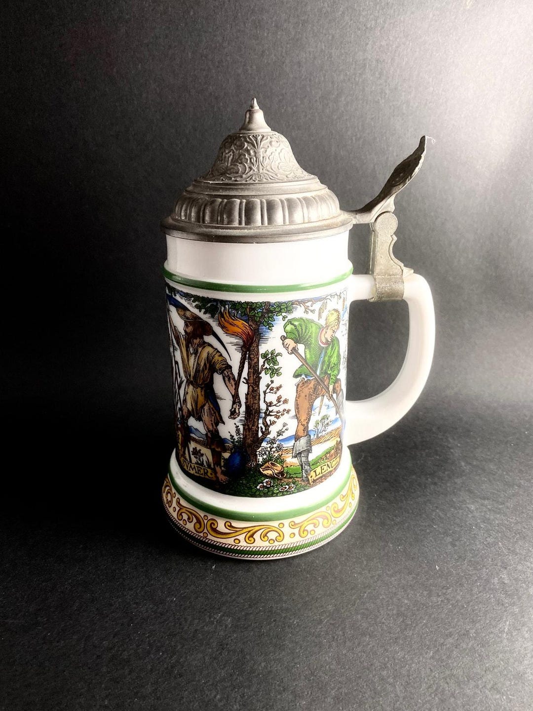 BMF Bierseidel German White Milk Glass Beer Stein | Seasons Winter ...