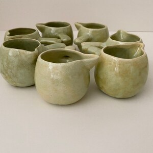 Set of 7 Handcrafted Pottery Individual Handled Sauce Pots Mottled ...