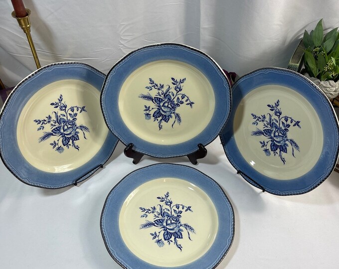 Set of 4 Vintage Wood and Sons Colonial Rose Blue Dinner Plates, 10 3/4 ...