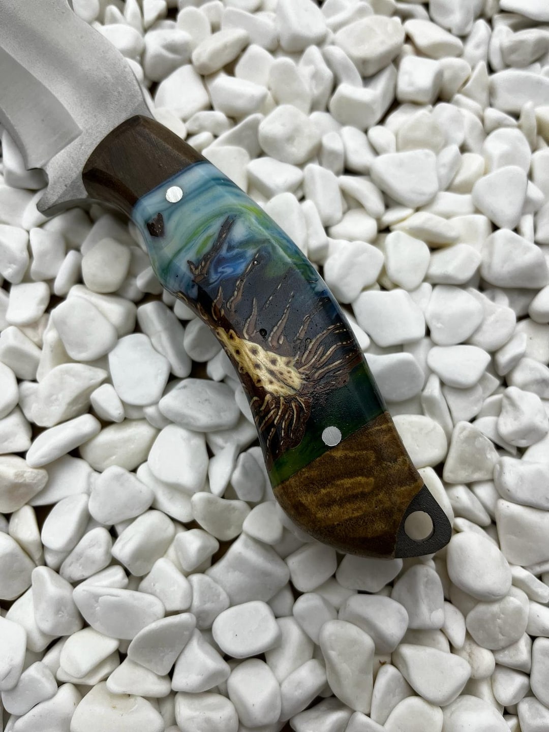 Handmade Epoxy Handle Tactical Fixed Blade Knife Full Tang Survival Knife Custom Engraved Knife ...