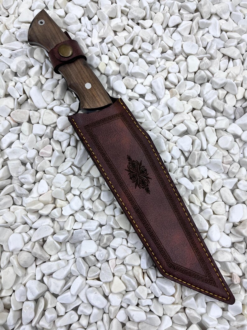 Handmade Tanto Knife With Leather Sheath: Engraved Fixed Blade - Etsy