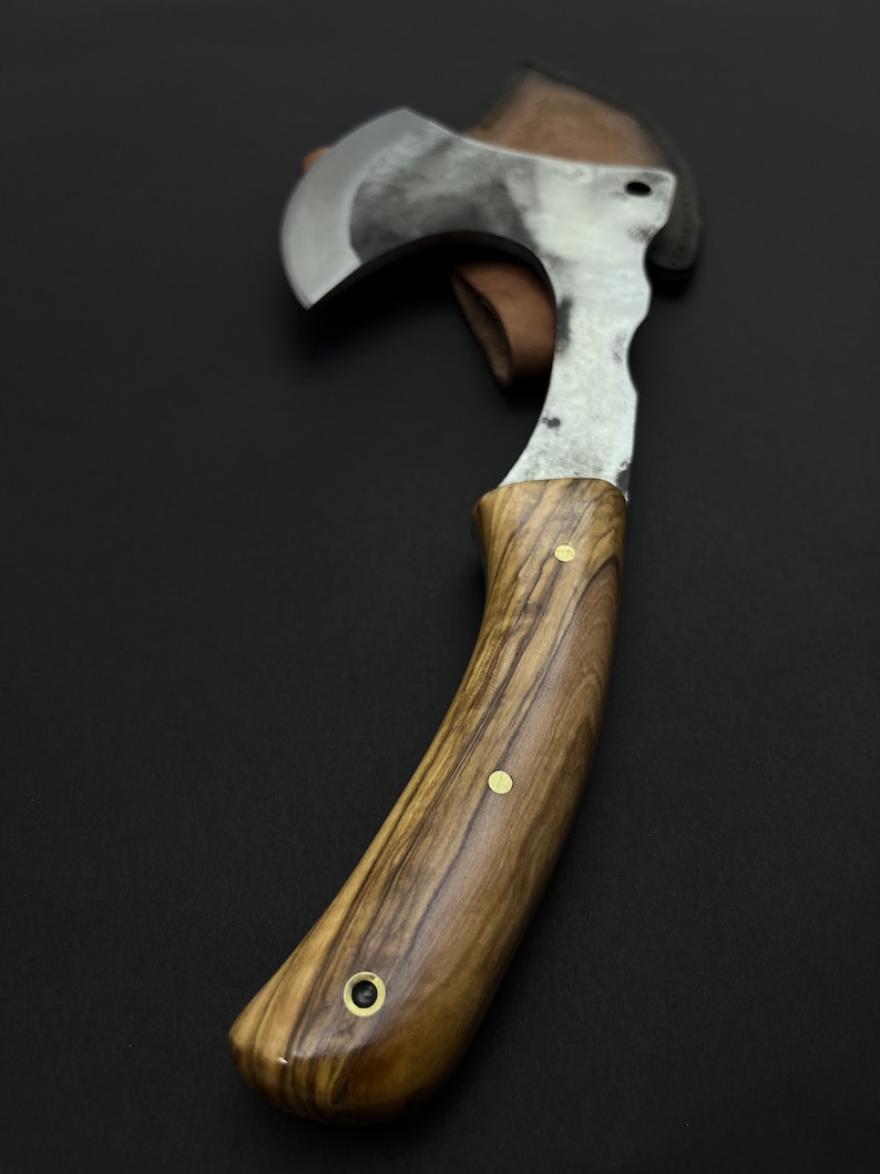 Hand Forged Carbon Steel Hatchet: Viking Bearded Axe With Olive Handle ...