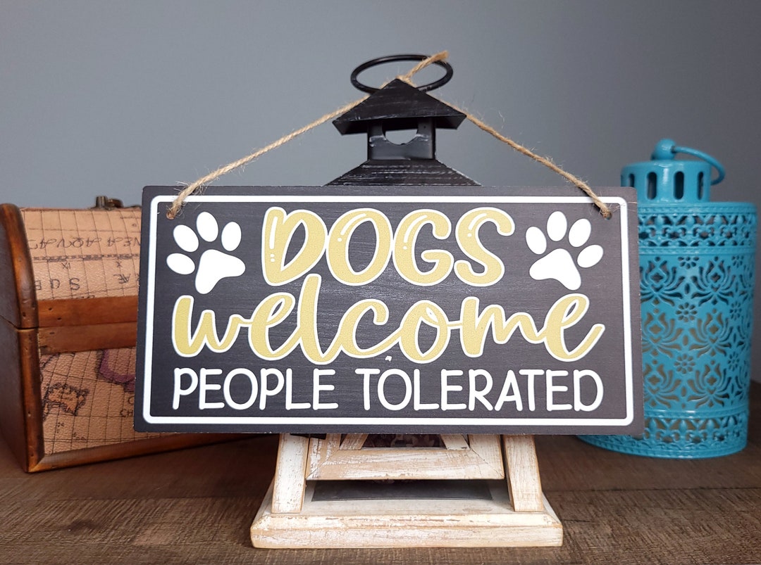Dogs Welcome Sign Hanging Wood Wall Sign Home Decor Pet Dog Sign - Dog ...