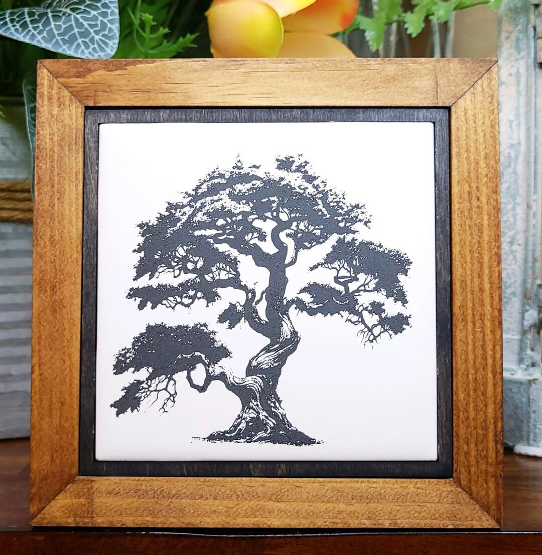 Tree of Life Ceramic Tile Art: Laser Etched Pine Wood Frame - Etsy