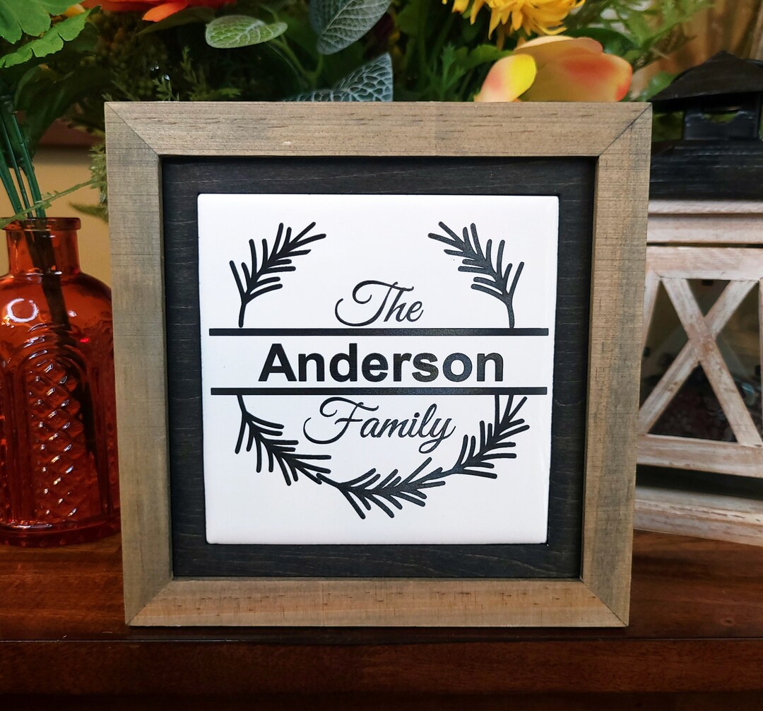 Personalized Family Name Tile Frame: Laser Etched Wood Decor - Etsy